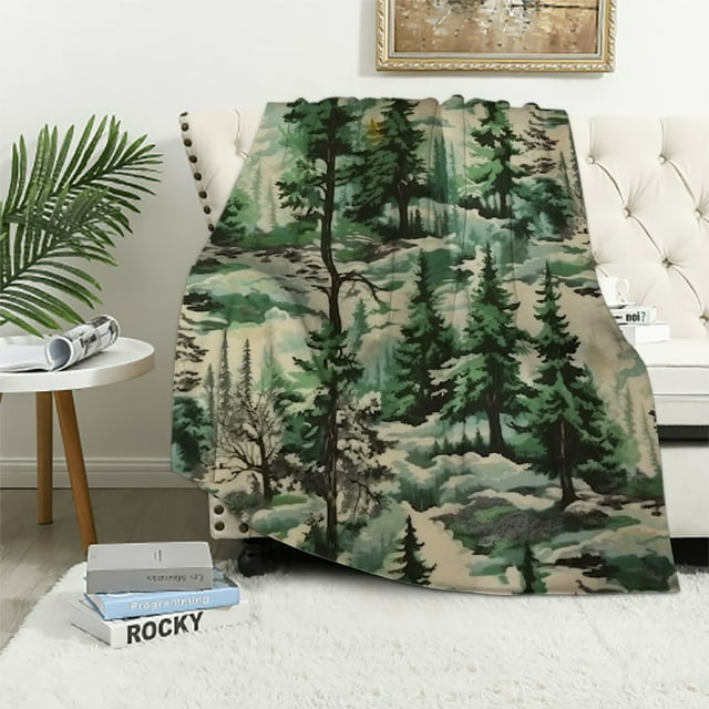 Nawypu Indigo Hill Joshua Sherpa Throw Blankets, Forest Pine Trees ...
