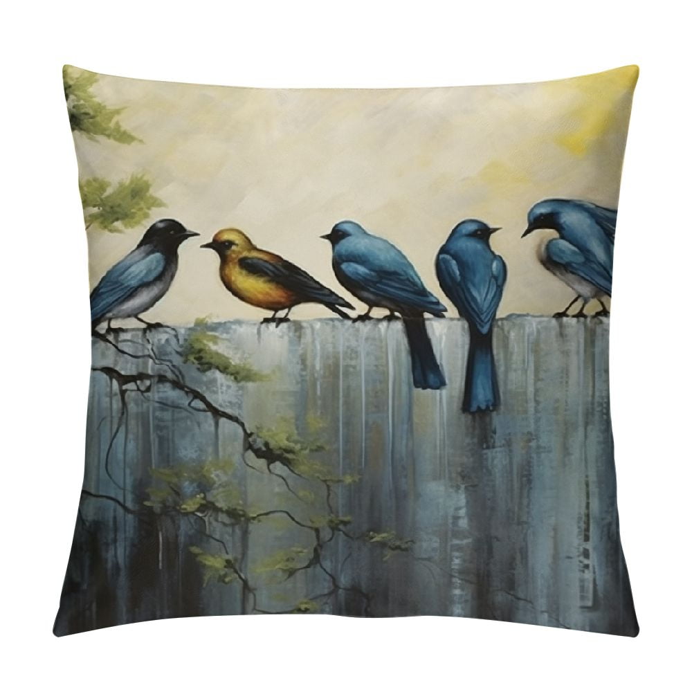 Nawypu Ink Painting Watercolor Blue Birds Spring Home Sofa Chair Bed ...