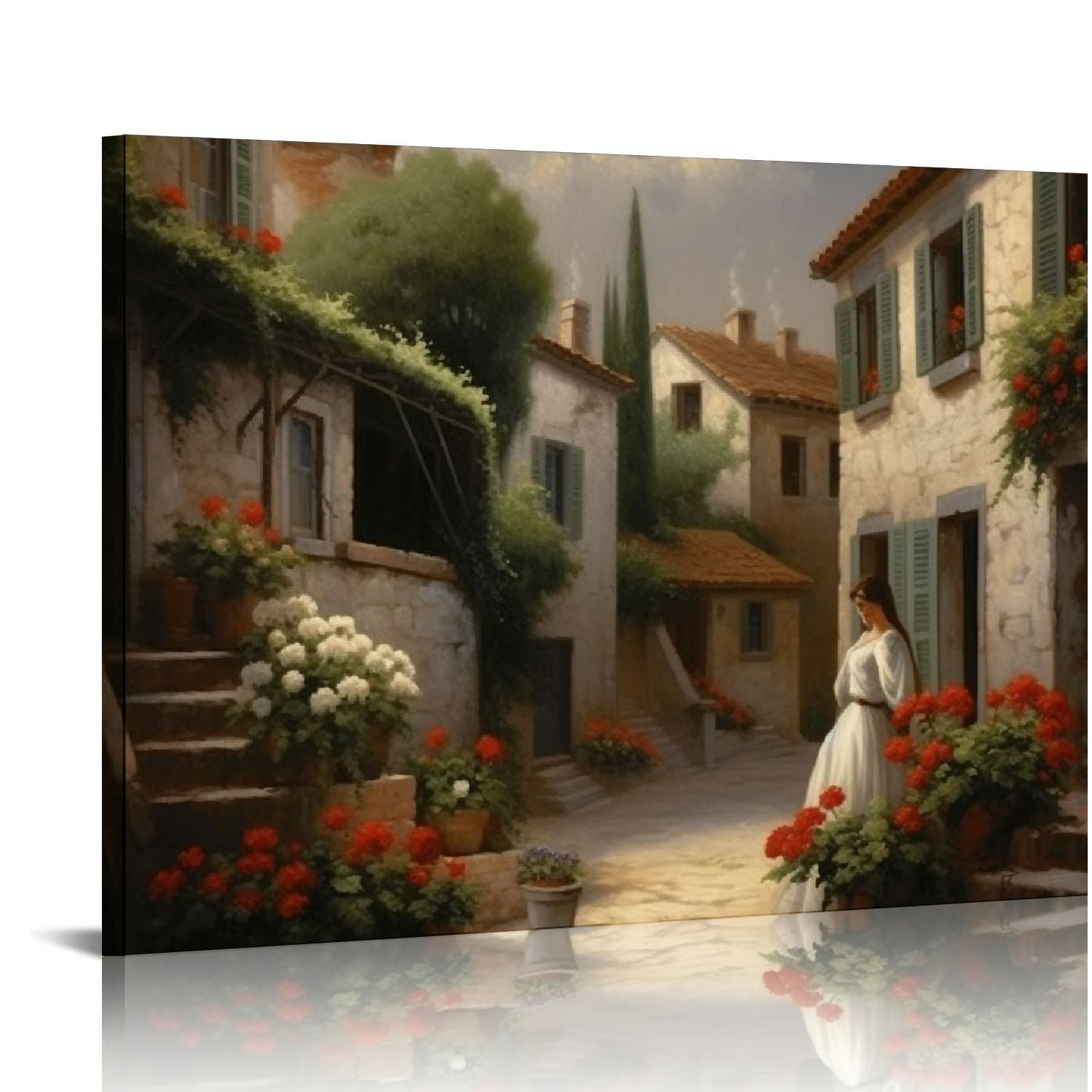 Nawypu Italy Town Painting Tuscany Wall Art Streets of Mediterranean ...
