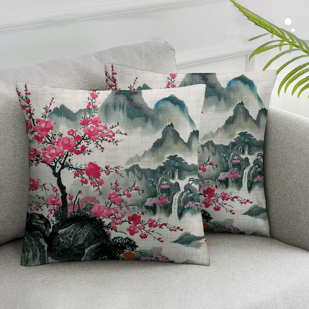 Nawypu Japanese Watercolor Spring Pillow case, Mount Fuji with Cherry ...