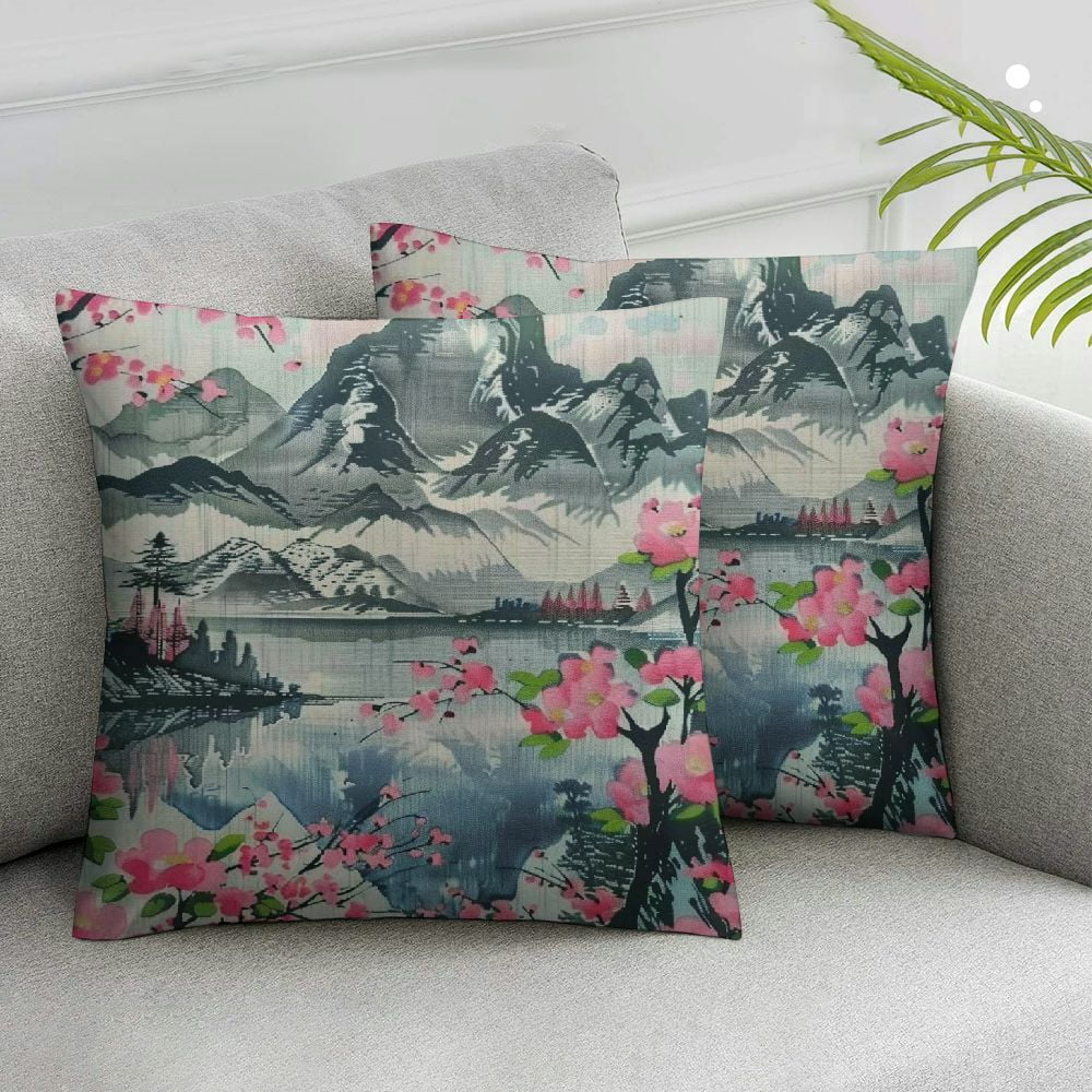 Nawypu Japanese Watercolor Spring Pillow case, Mount Fuji with Cherry ...