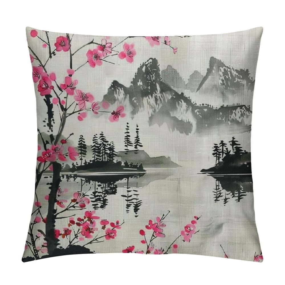 Nawypu Japanese Watercolor Spring Pillow case, Mount Fuji with Cherry ...