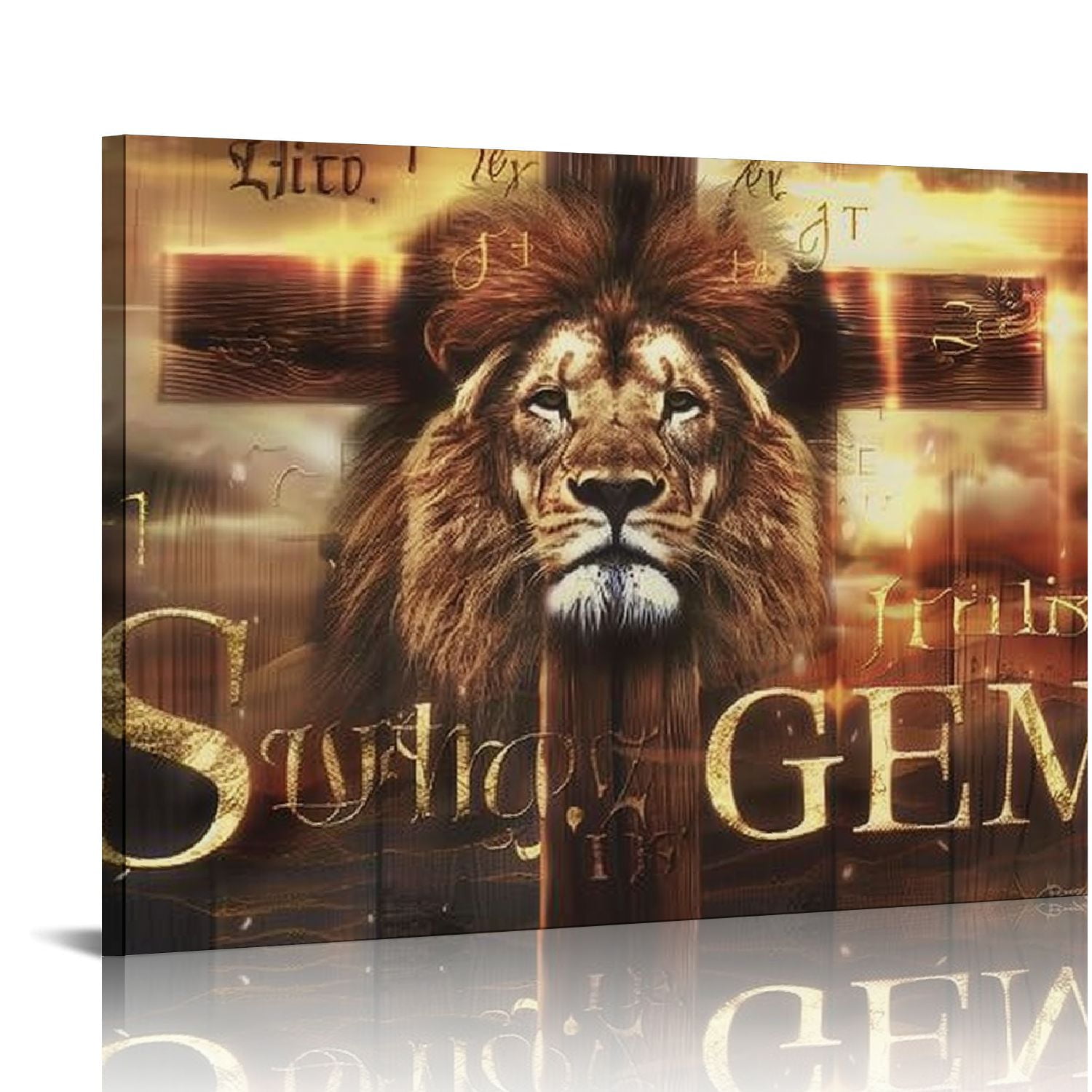 Nawypu Jesus God Wall Art Lion And Lamb Cross Pictures Wall Decor ...
