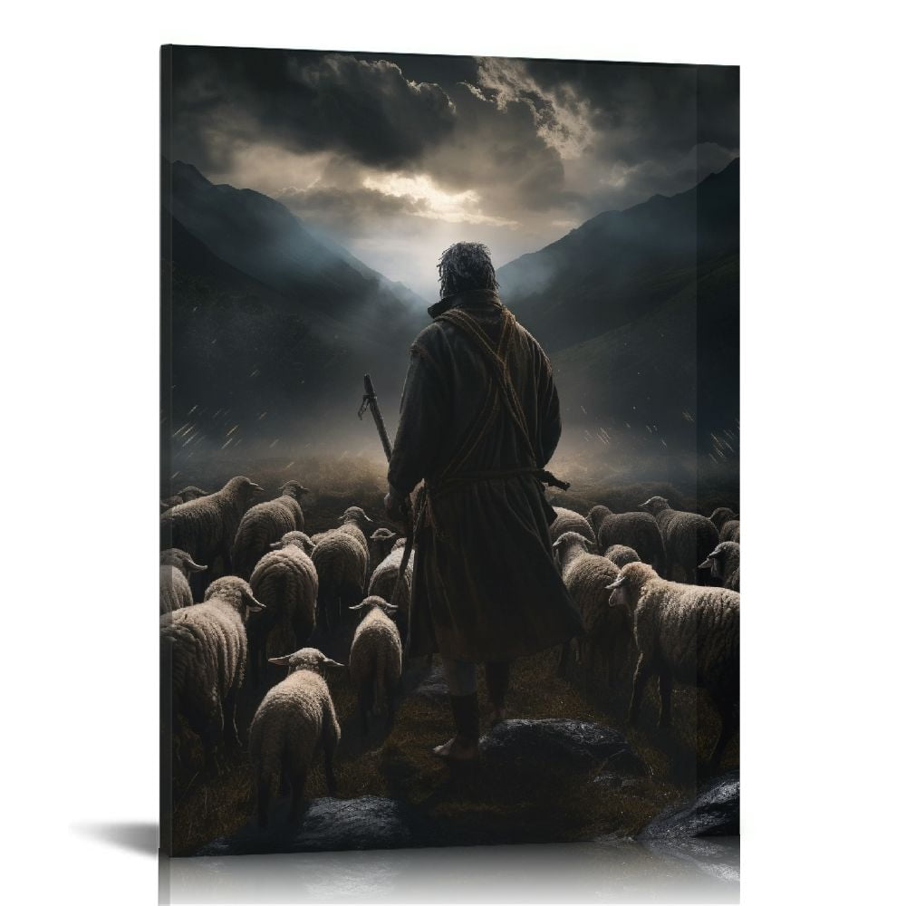 Nawypu Jesus and Lamb Canvas Wall Art Jesus Runs Towards A Lost Lamb ...