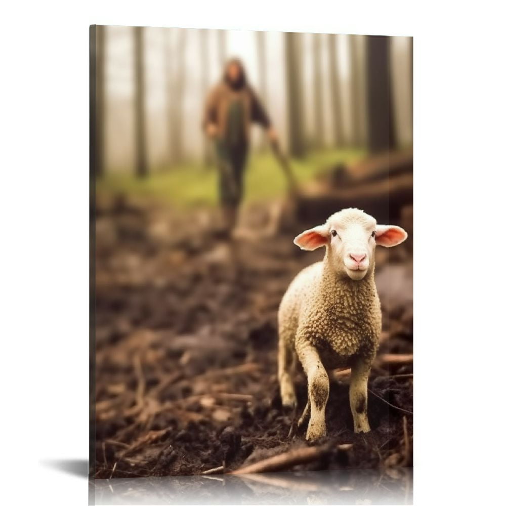 Nawypu Jesus With The Sheep Wall Art Jesus Running After Lamb Canvas ...