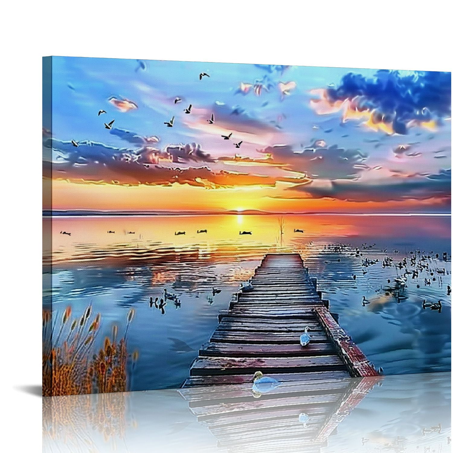 WERPE Jetty In The Sunset Lake Wall Art Canvas Prints Painting Nature ...