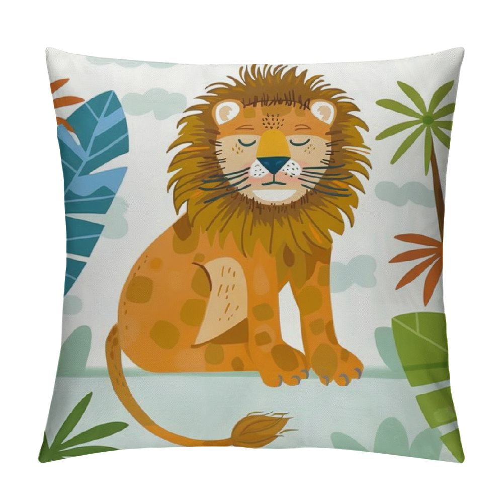 Nawypu Jungle Animals Throw Pillow Covers Giraffe Lion Crocodile Sloth ...