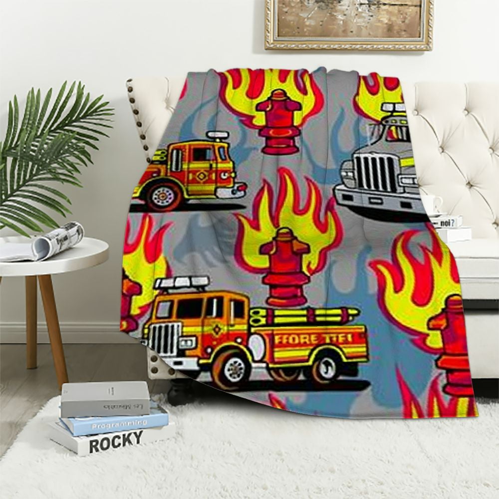 Nawypu Kids Firefighter Car Throw Blanket for Bed Couch Sofa Firemen ...