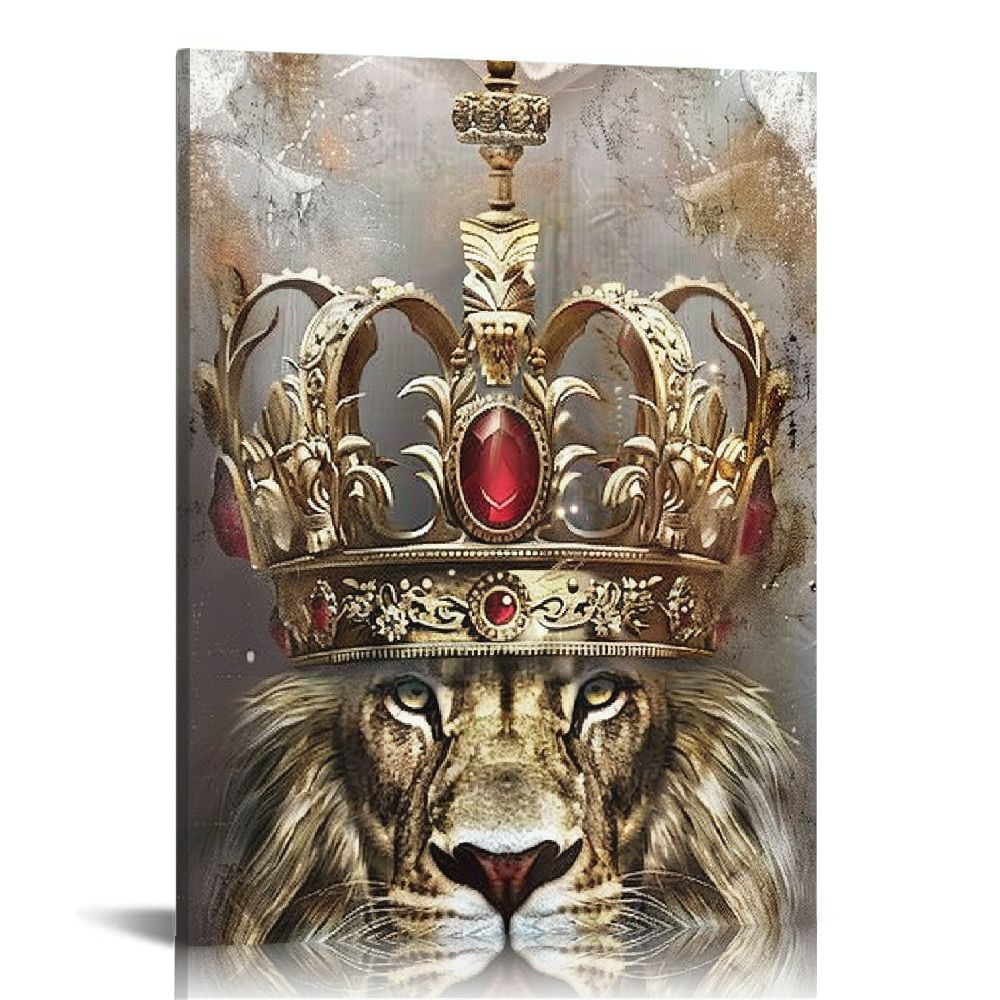 Nawypu King Queen Crown Wall Decor - Gold Grey Diadem Canvas Wall Art ...