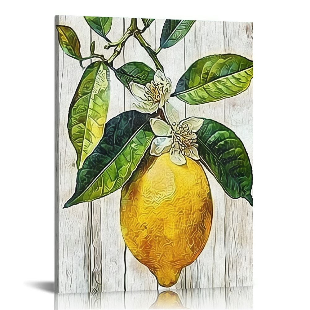 Nawypu Kitchen Rustic Canvas Wall Art Inspirational Yellow Lemon with ...