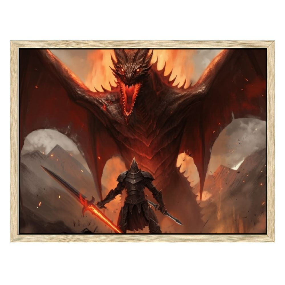 Nawypu Knight Fights The Fire Dragon Poster Painting Print on Canvas ...