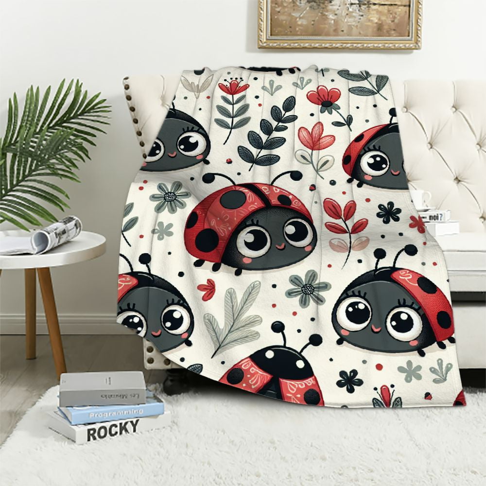 Nawypu Ladybug Cute Ladybird Throw Blanket Super Soft Warm Bed Blankets ...