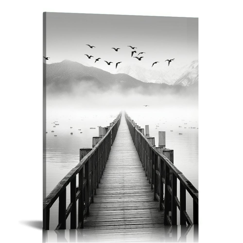 Nawypu Lake Wall Art for Aisle Corridor, Black and White Pier with ...
