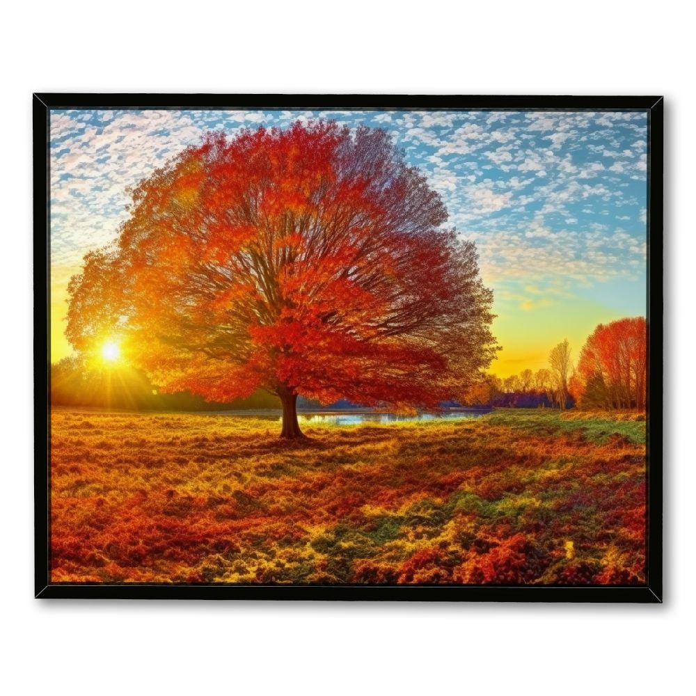 Nawypu Landscape in Autumn with Big Oak Tree Canvas Prints Framed Art ...