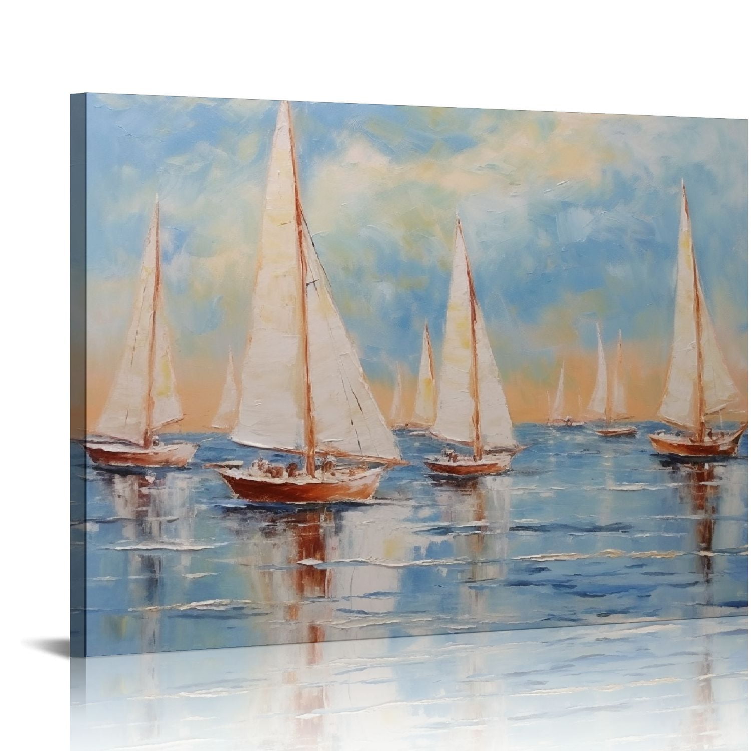 Nawypu Large Abstract Canvas Painting Sailboats Wall Art Decor for ...