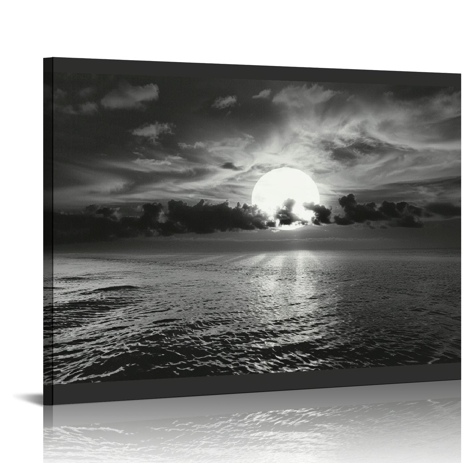 Nawypu Large Black and White Canvas Full Moon Wall Art Sunset Picture ...