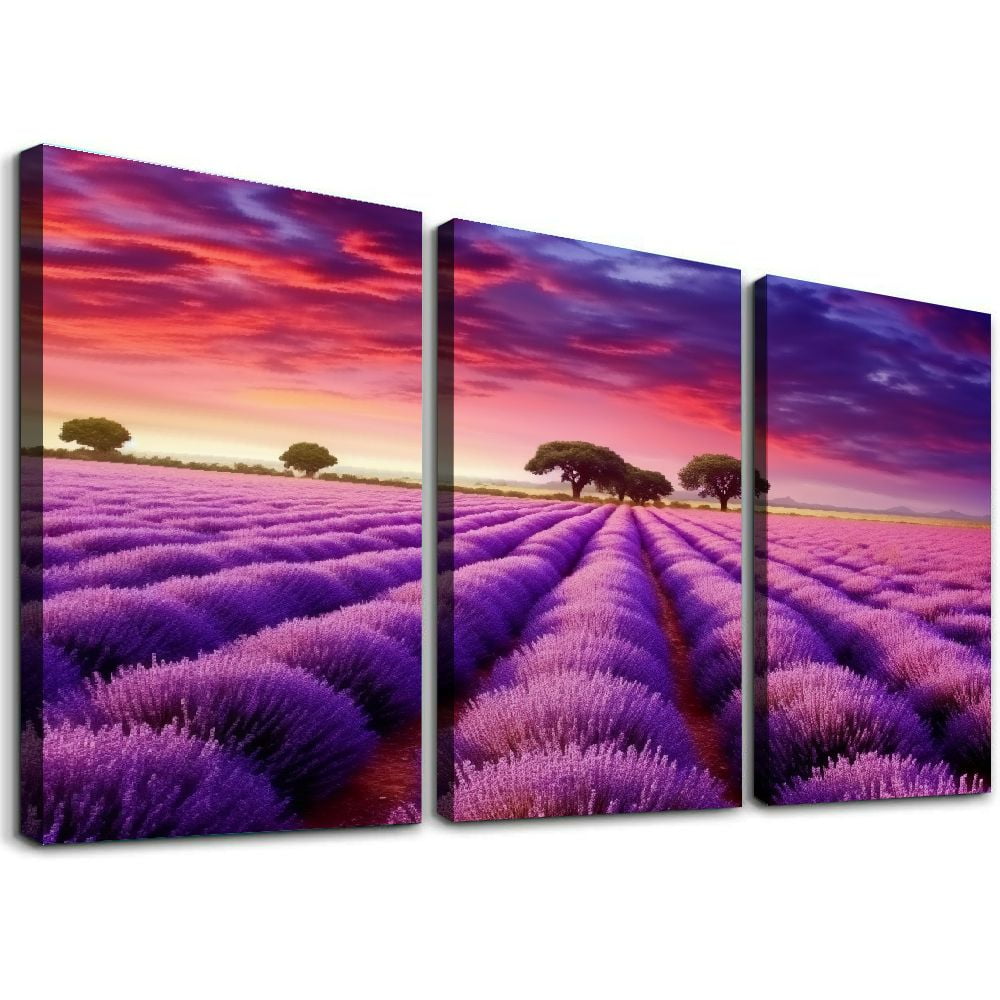 Nawypu Large Canvas Wall Art Decor Lavender field at sunset Framed ...