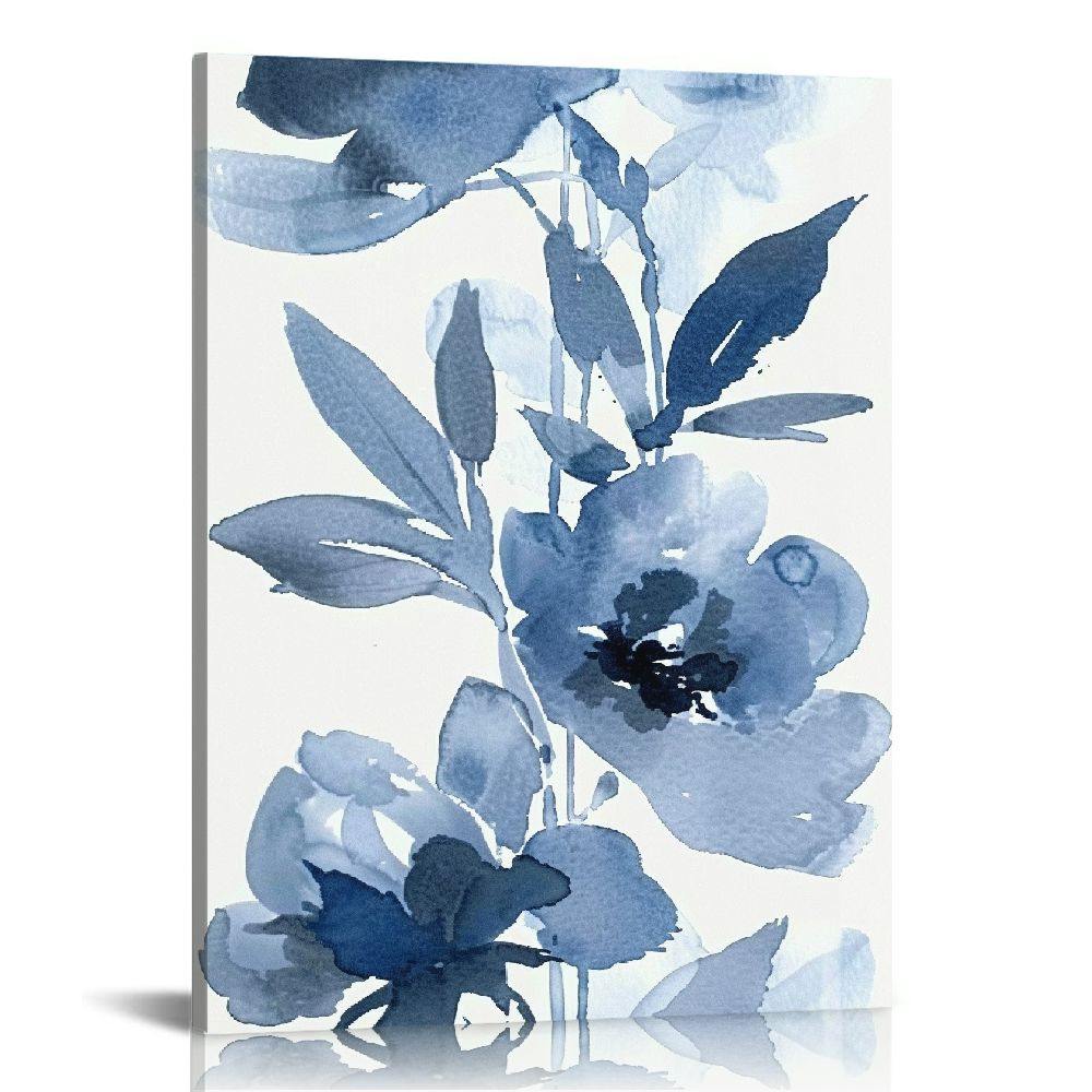 Nawypu Large Canvas Wall Art French Blue Flowers Watercolor Abstract ...