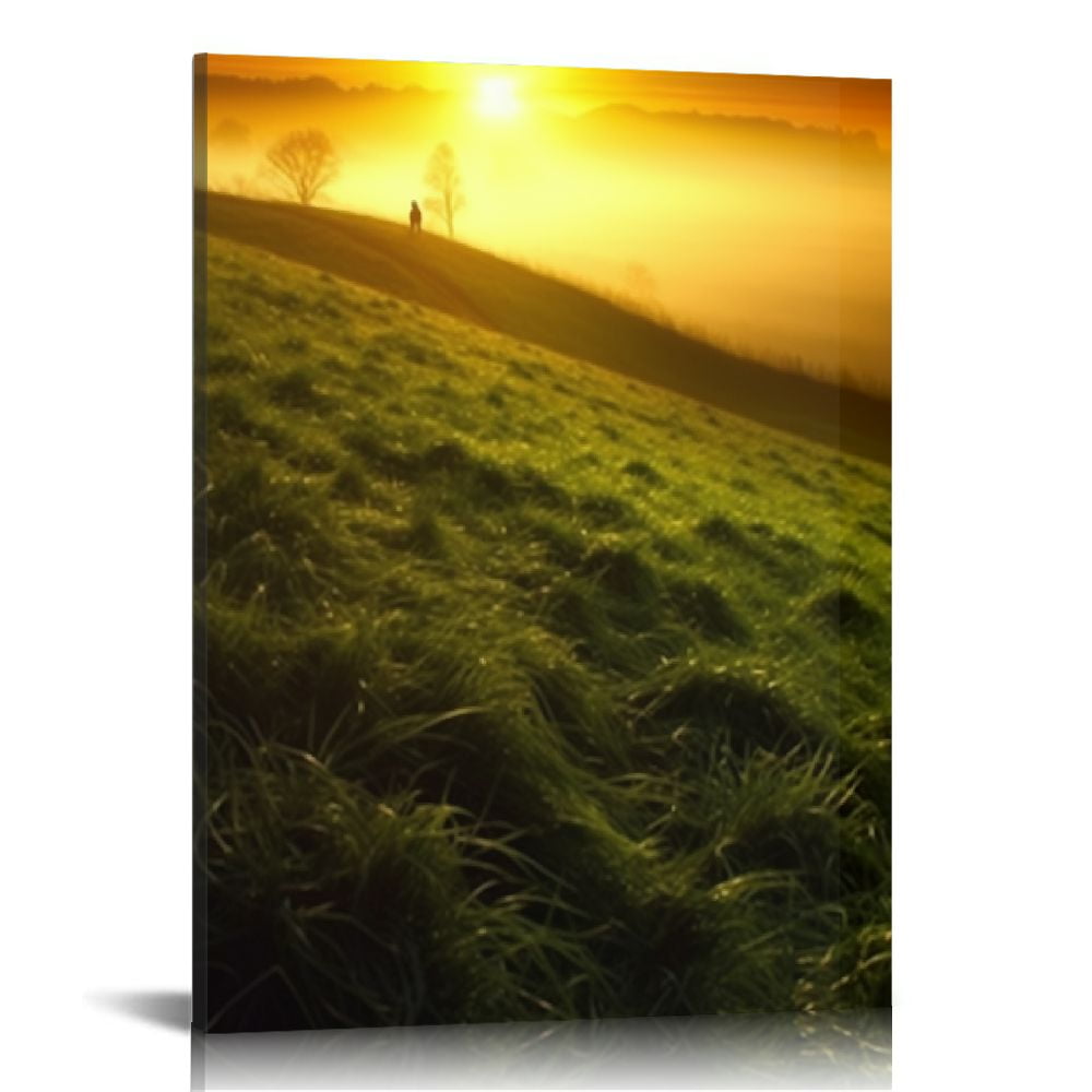 Nawypu - Large Canvas Wall Art Idyllic Rural Landscape in Golden Dawn Farm Tree Picture Prints ...
