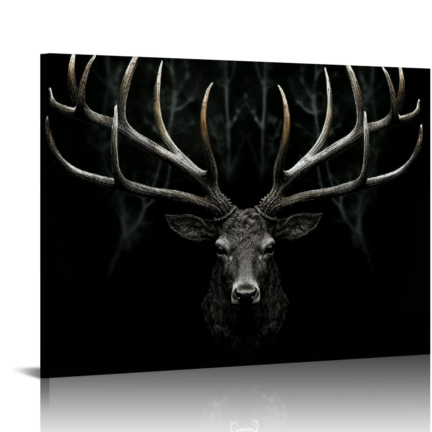 Nawypu Large Deer Antler Wall Art Black and White Elk Picture Canvas ...