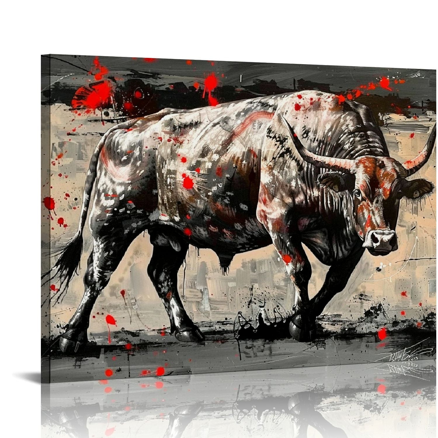 Nawypu Large Fighting Bull Canvas Wall Art Cool Animal Painting Picture ...