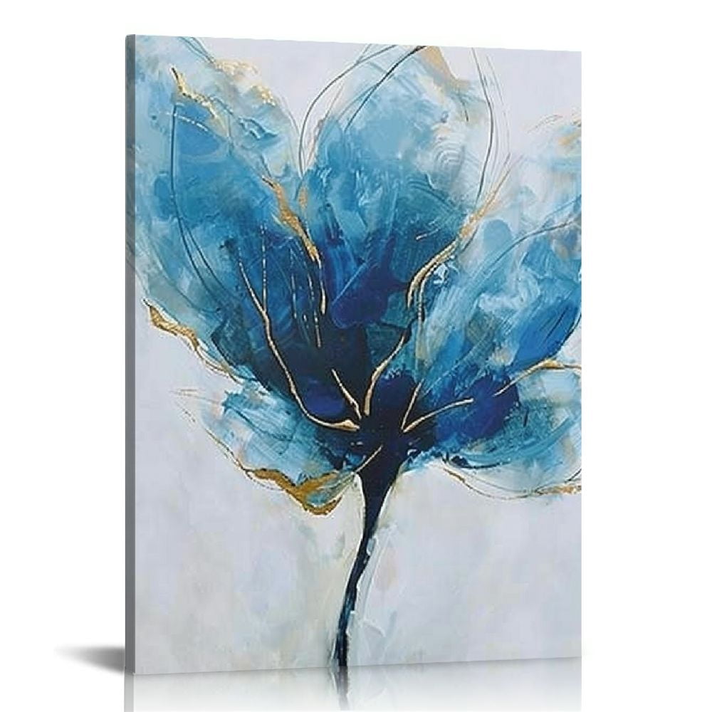 Nawypu Large Flower Canvas Wall Art for Living Room Framed Blue ...