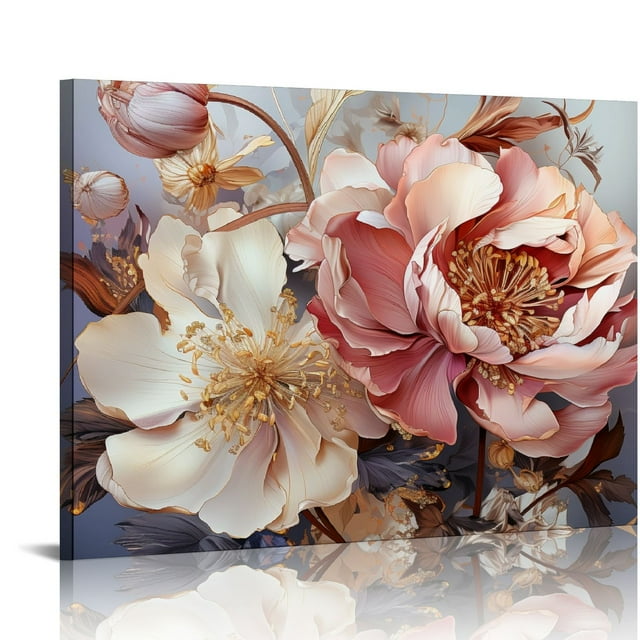 Nawypu Large Flower Canvas Wall Art for Living Room Bedroom Pink Floral Picture Modern Wall ...