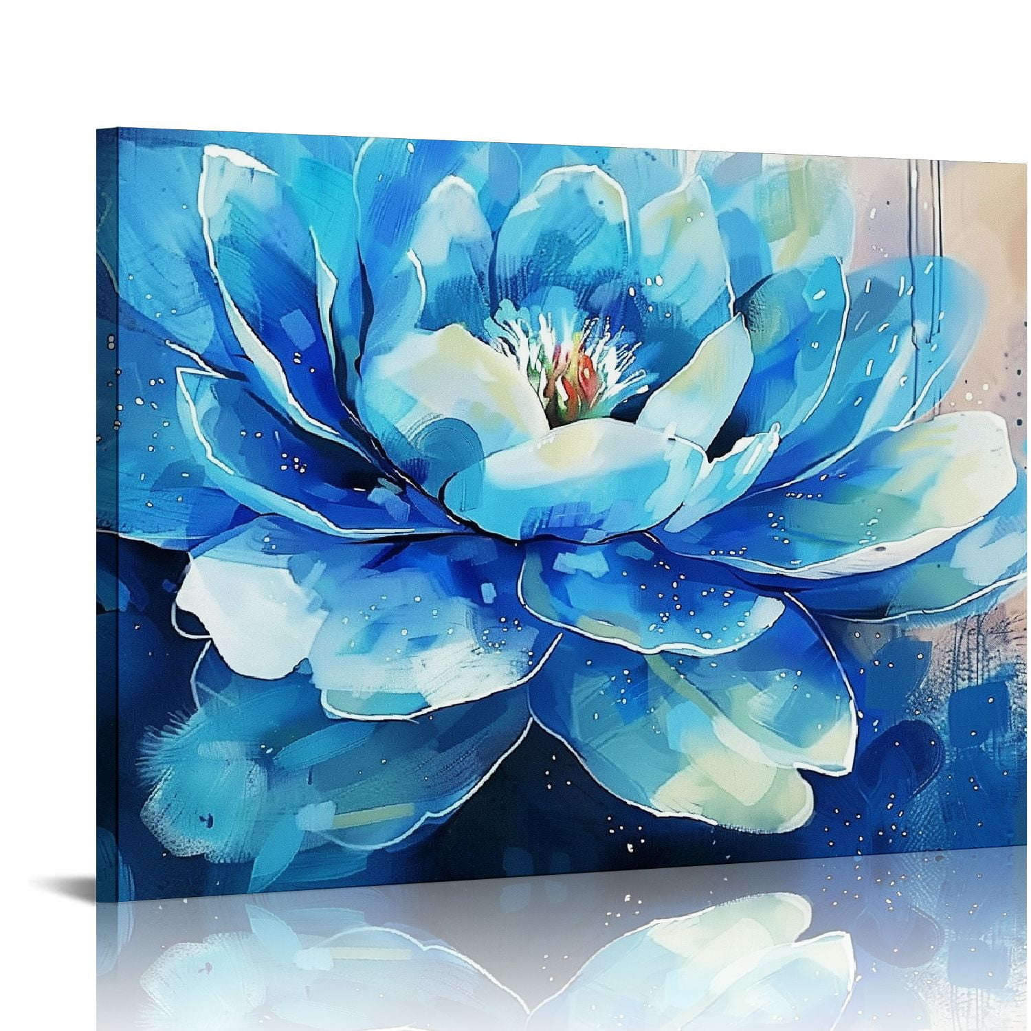 Nawypu Large Flower Wall-Art for Office - Blue Floral Canvas Wall Art ...