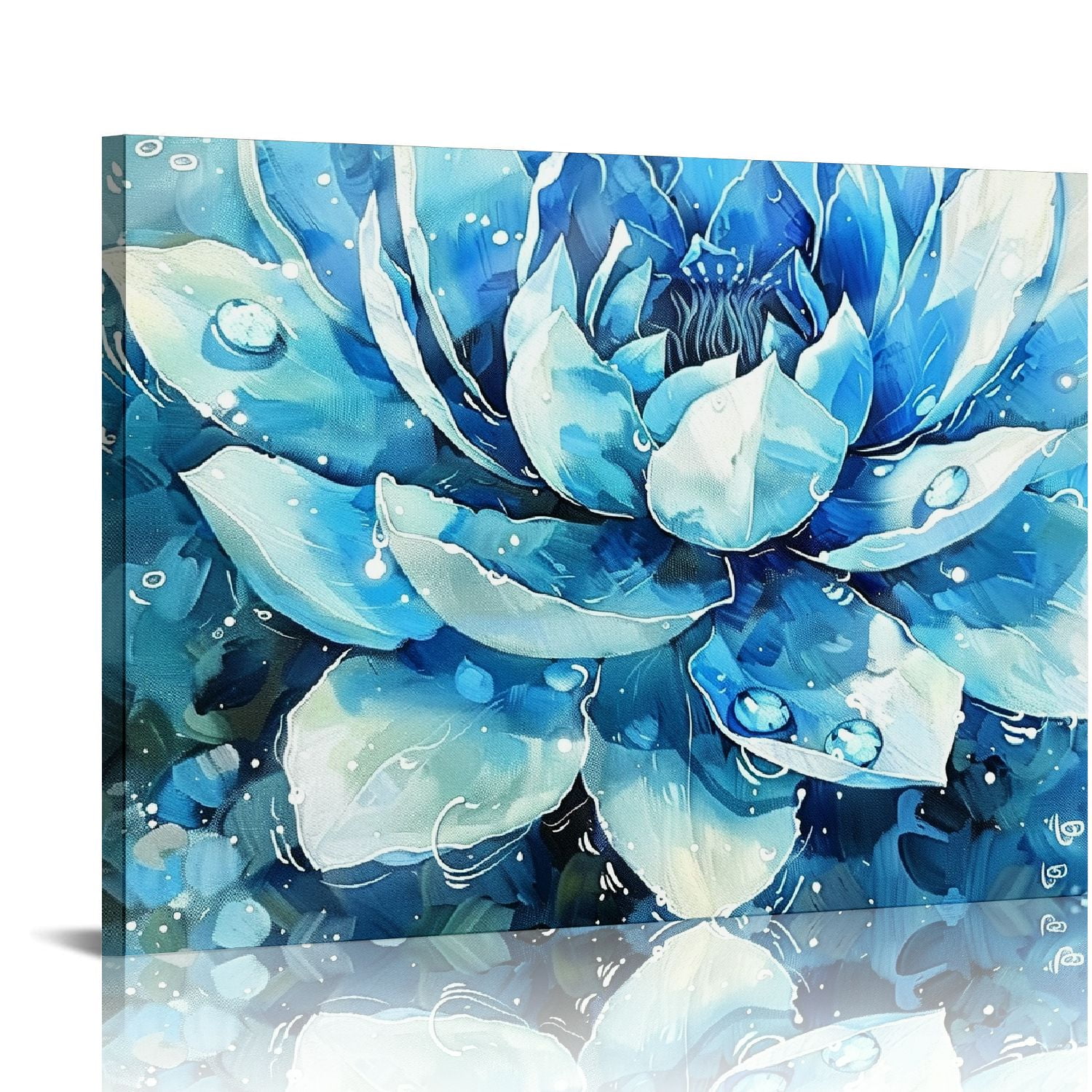 Nawypu Large Flower Wall-Art for Office - Blue Floral Canvas Wall Art ...
