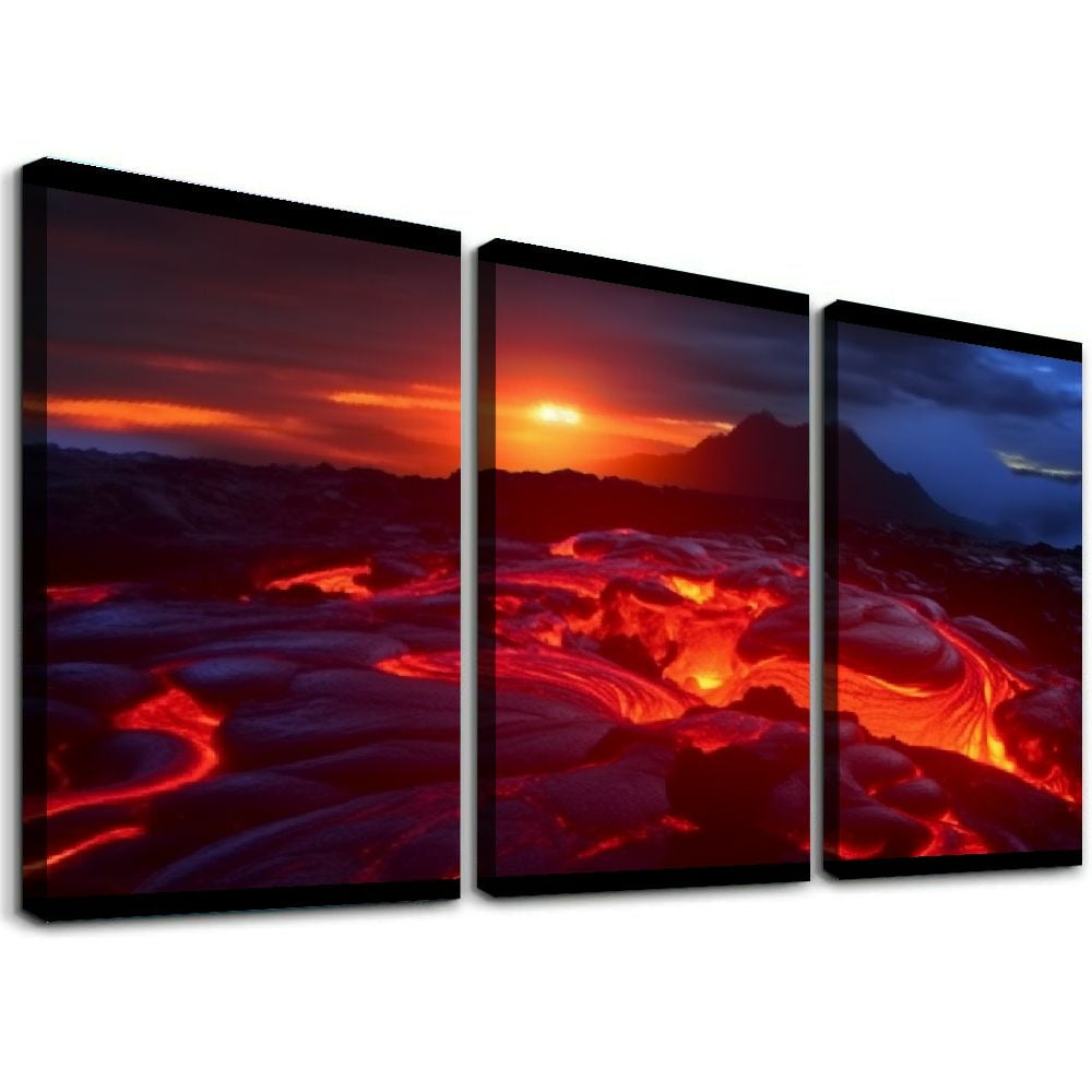 Nawypu Large Framed Wall Art Ready to Hang 12''x16''X3 Panels Volcano ...