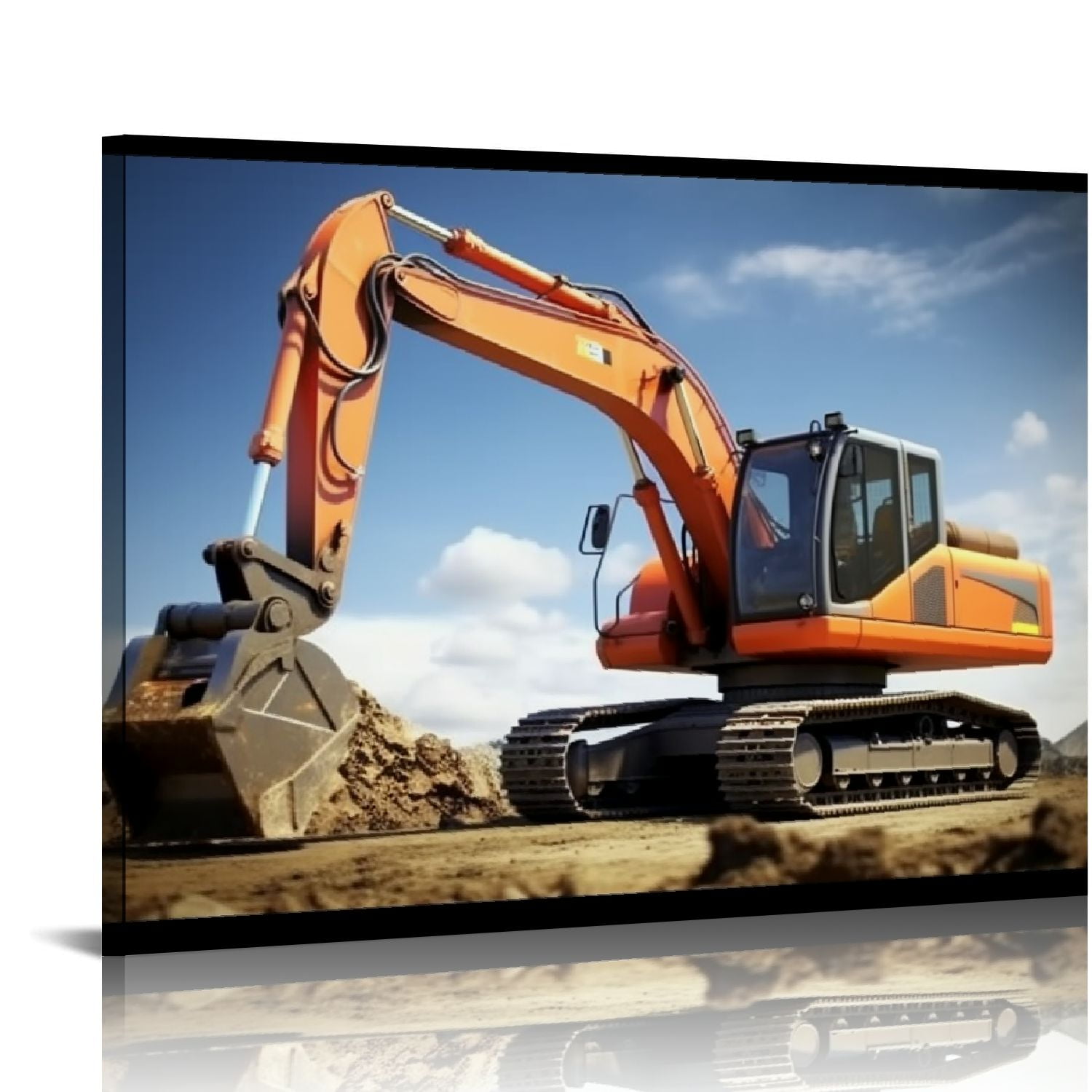 Nawypu Large Framed Wall Art Ready to Hang Crawler excavator front view ...