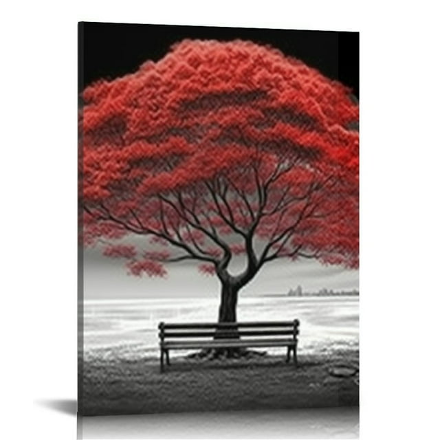 Nawypu Large Red Tree Canvas Wall Art Black White Landscape Pictre ...