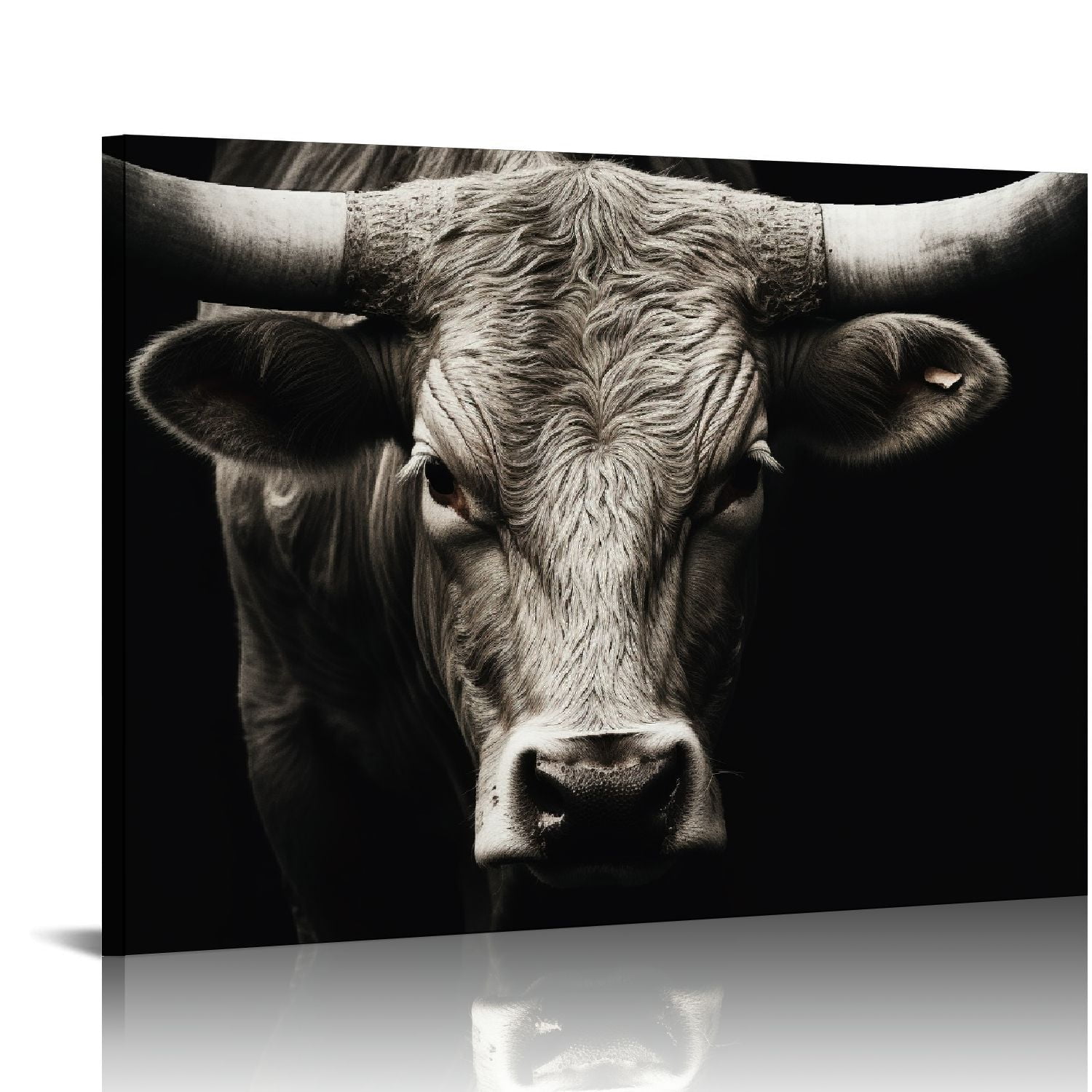 Nawypu Large Size Longhorn Cow Canvas Wall Art Black and White Western ...