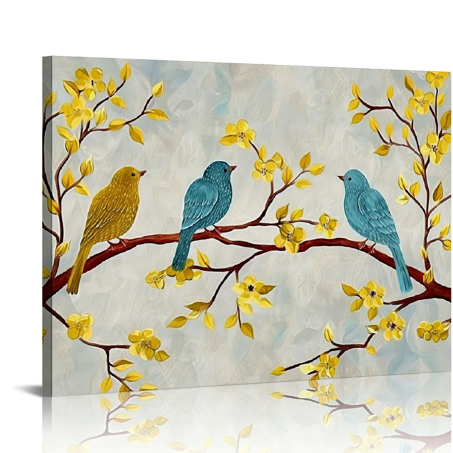 Nawypu Large Tree Bird Canvas Wall Art Two Loving Birds on Yellow Tree ...
