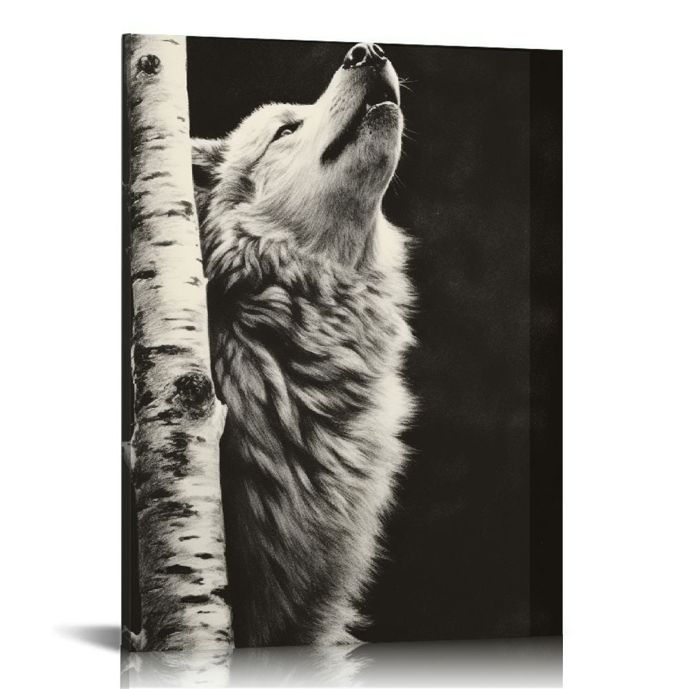 Nawypu Large Wolf Canvas Wall Art Decor Wild Animal Picture Full Moon ...