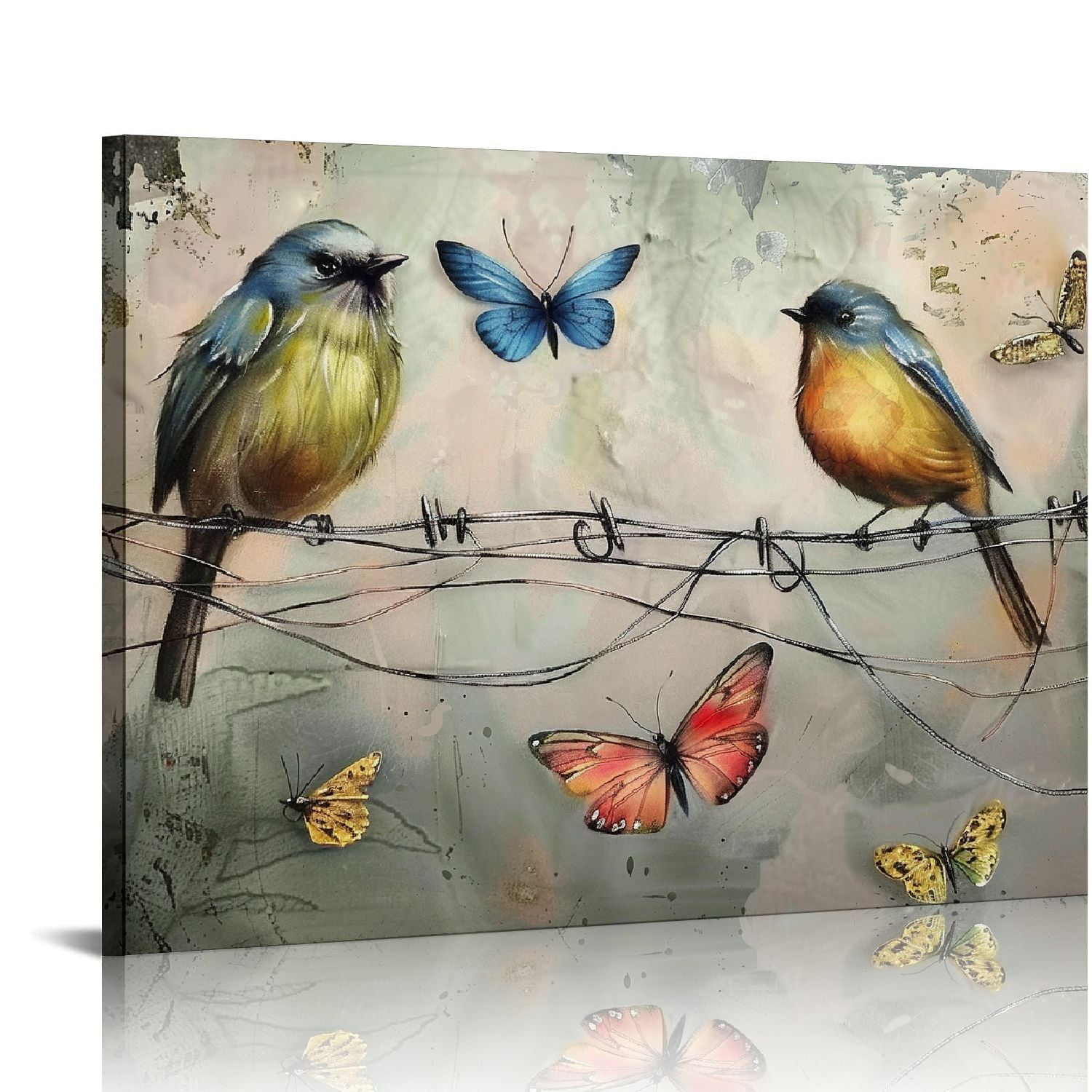 Nawypu Laundry Room Canvas Wall Art Bird on Clothesline Painting ...