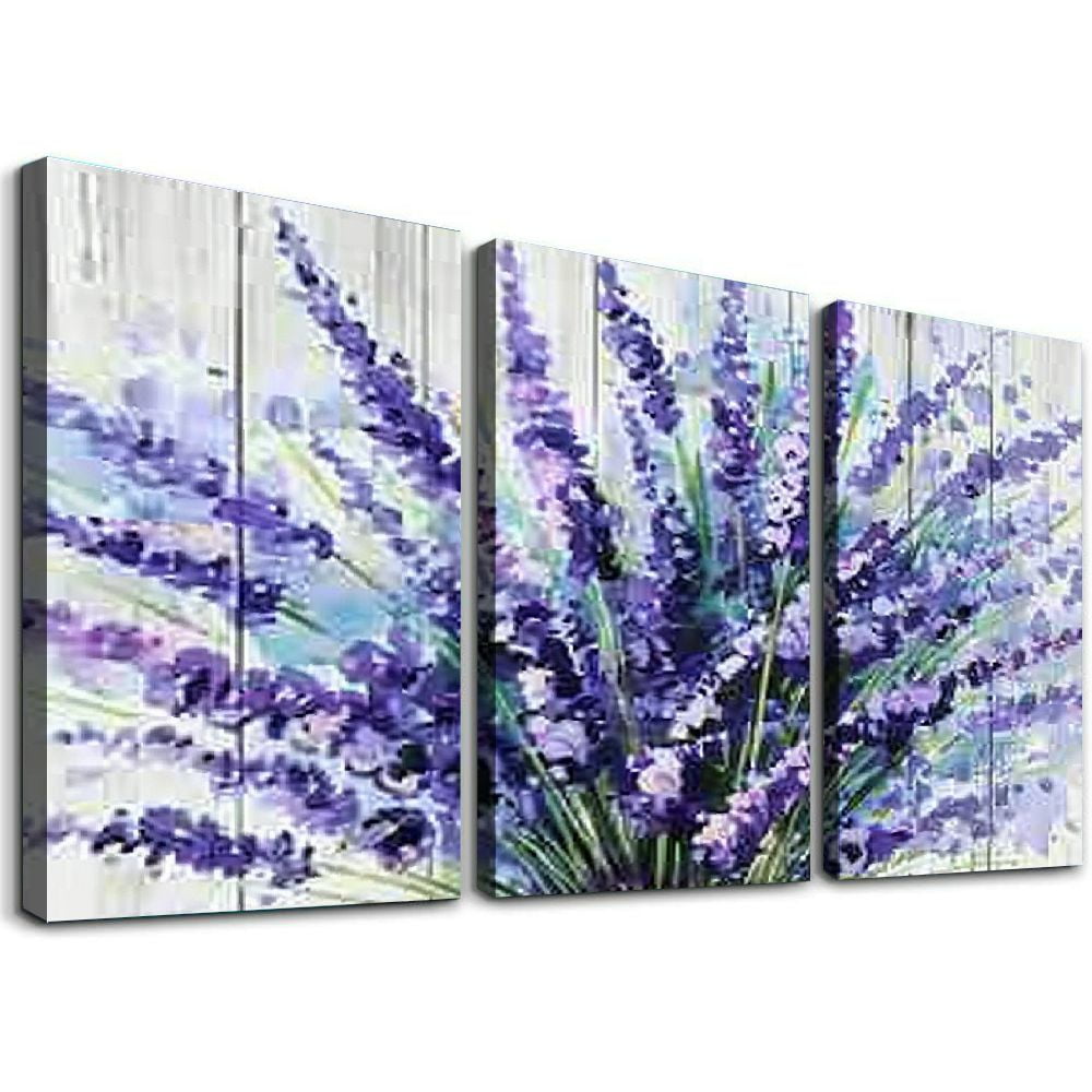 Nawypu Lavender Wall Art Bathroom Decor Blue Flowers Canvas Picture ...