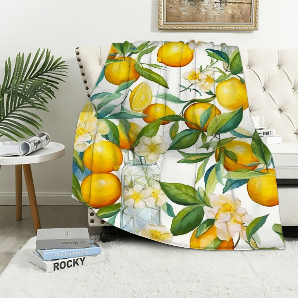 Nawypu Lemon Floral Blanket Yellow Fruits Green Leaves Print Gifts for ...