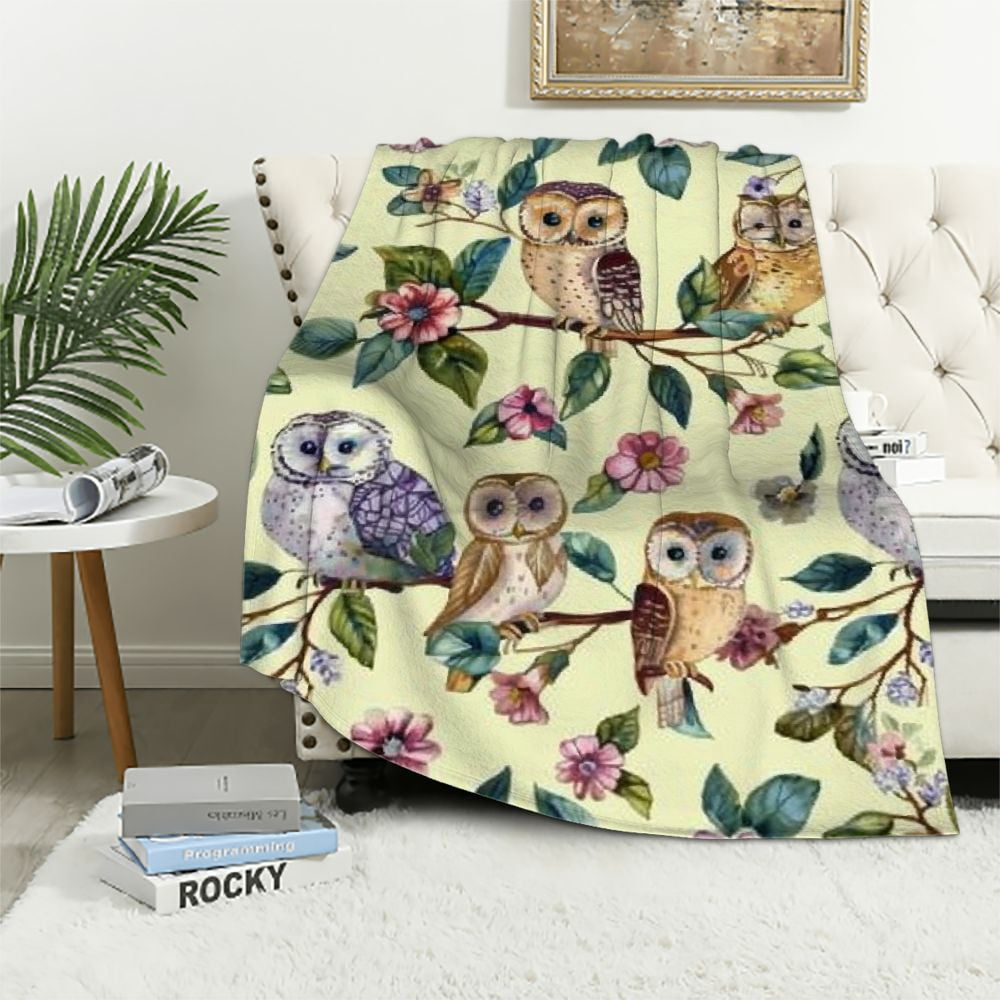 Nawypu Light Yellow Owls Throw Blanket, 270 GSM Cozy Fluffy Flannel ...