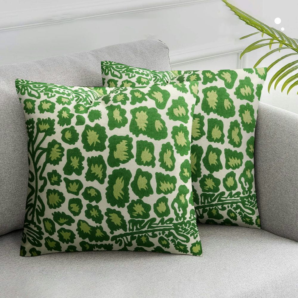 Jiayy Lime Green White Leopard Print Pillow Covers Set of 2 Cheetah ...