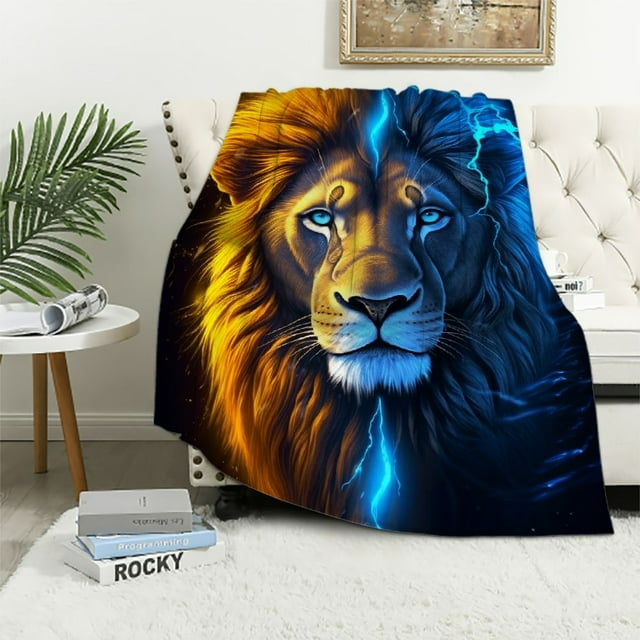 Nawypu Lion Blanket Gifts, Cool Fire and Ice Lightning Lion Throw ...
