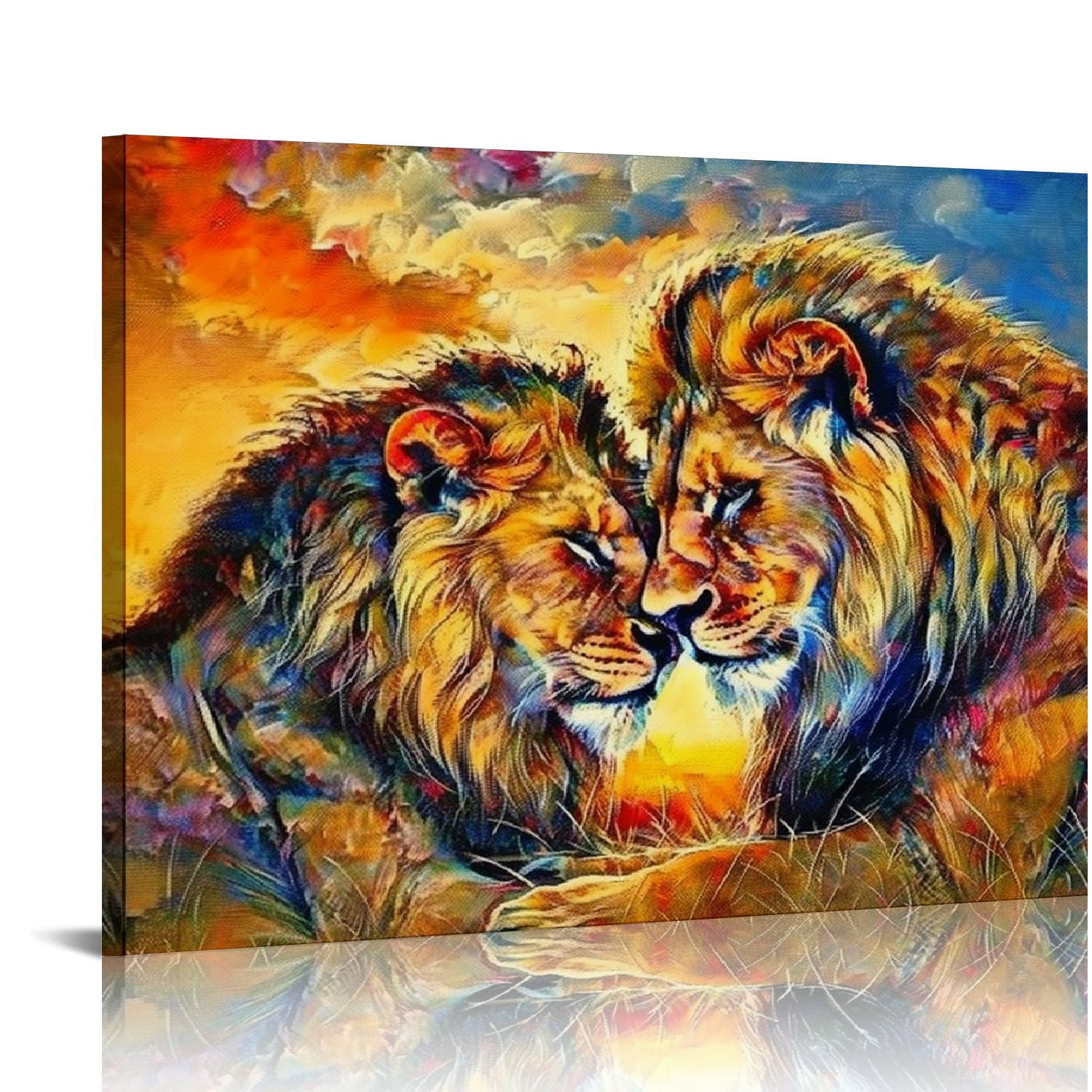 Nawypu Lion Couple Canvas Wall Art Lion Lioness Sunset Romantic Picture ...