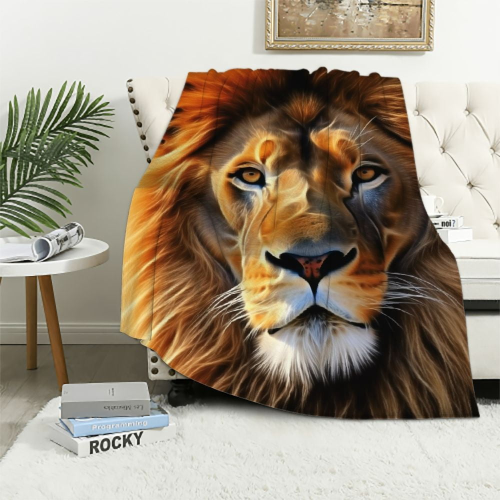 Nawypu Lion Flannel Throw Blanket for Adult Lightweight Super Soft Bed ...