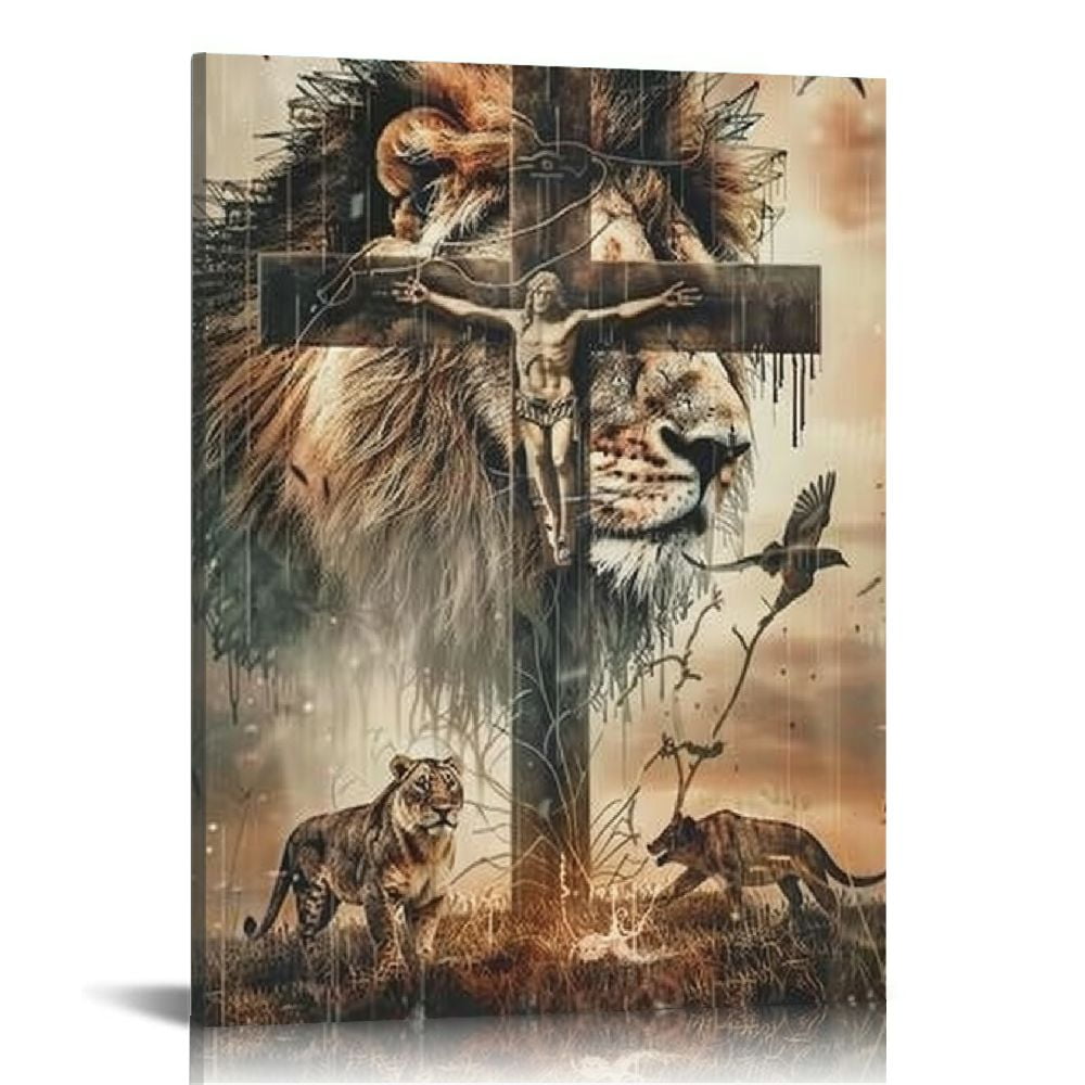 Nawypu Lion of Judah Wall Art Christian Cross Pictures Wall Decor Jesus ...
