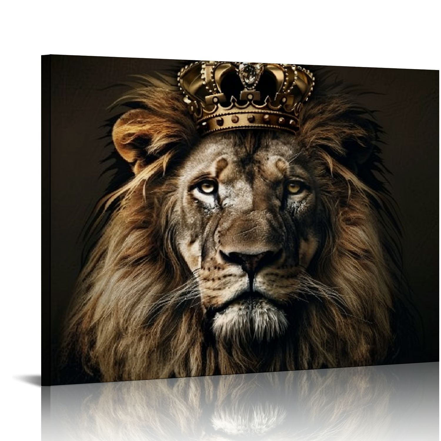 Awypu Lion King With Crown Wall Art, Lion Black Gold Abstract Extra ...