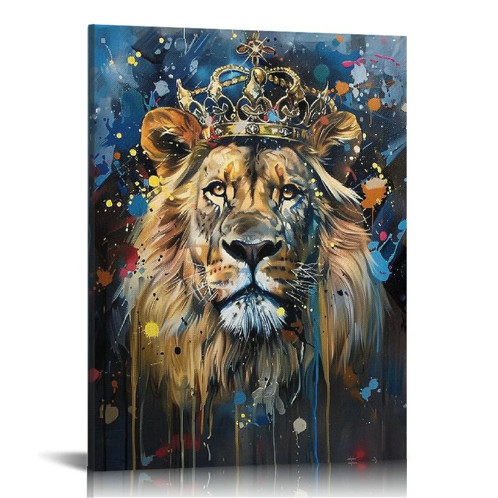 Nawypu Lion King With Crown Wall Art, Lion Black Gold Abstract Extra ...