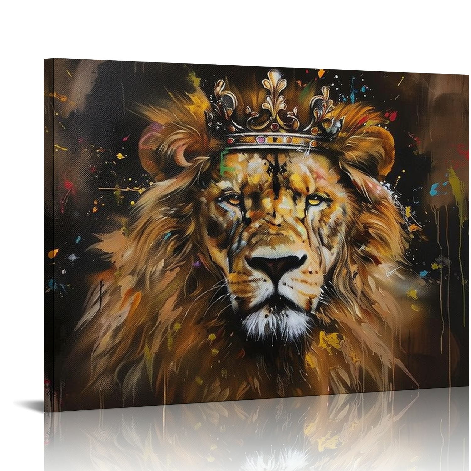 Nawypu Lion King With Crown Wall Art, Lion Black Gold Abstract Extra ...