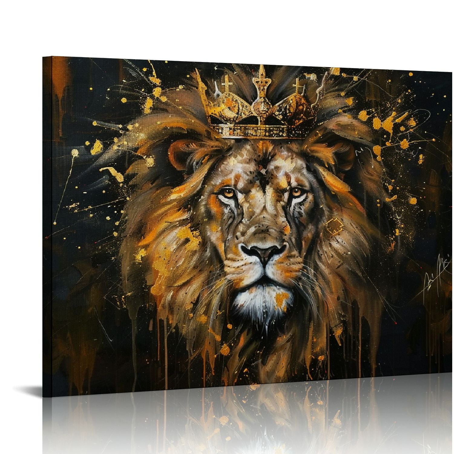 Nawypu Lion King With Crown Wall Art, Lion Black Gold Abstract Extra Large Canvas Print, Game ...