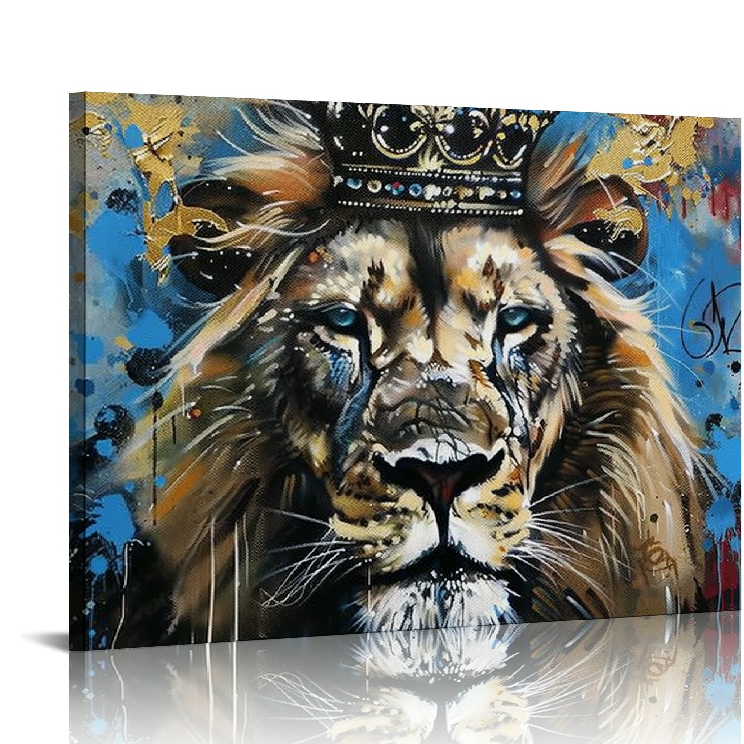 Nawypu Lion King With Crown Wall Art, Lion Black Gold Abstract Extra ...