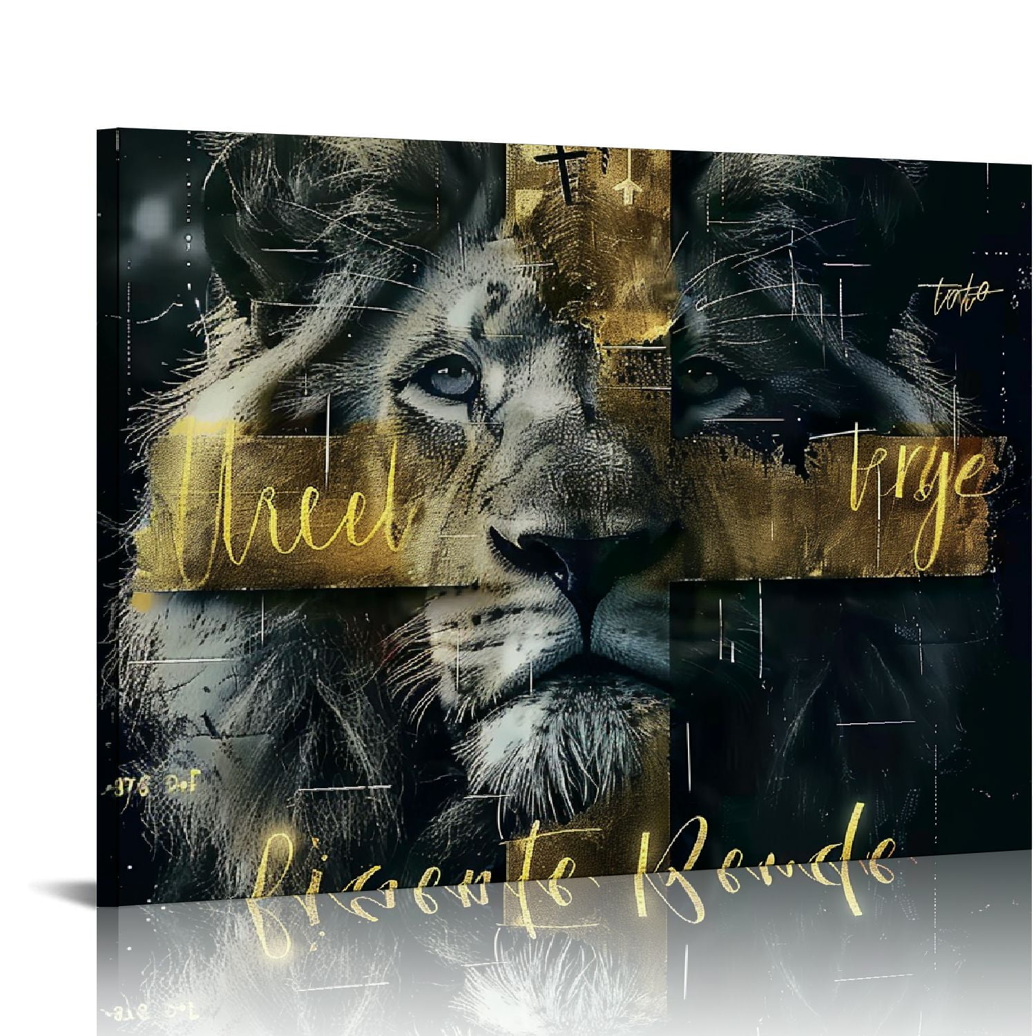 Nawypu Lion Motivational Canvas Wall Art Christian Cross Lion Wall Decor Jesus Lion of Judah ...